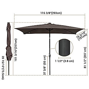 Yescom 10x6.5 ft Rectangle Outdoor Patio Aluminium Umbrella Solar Powered Led Light Crank Tilt Chocolate(Pack of 2)