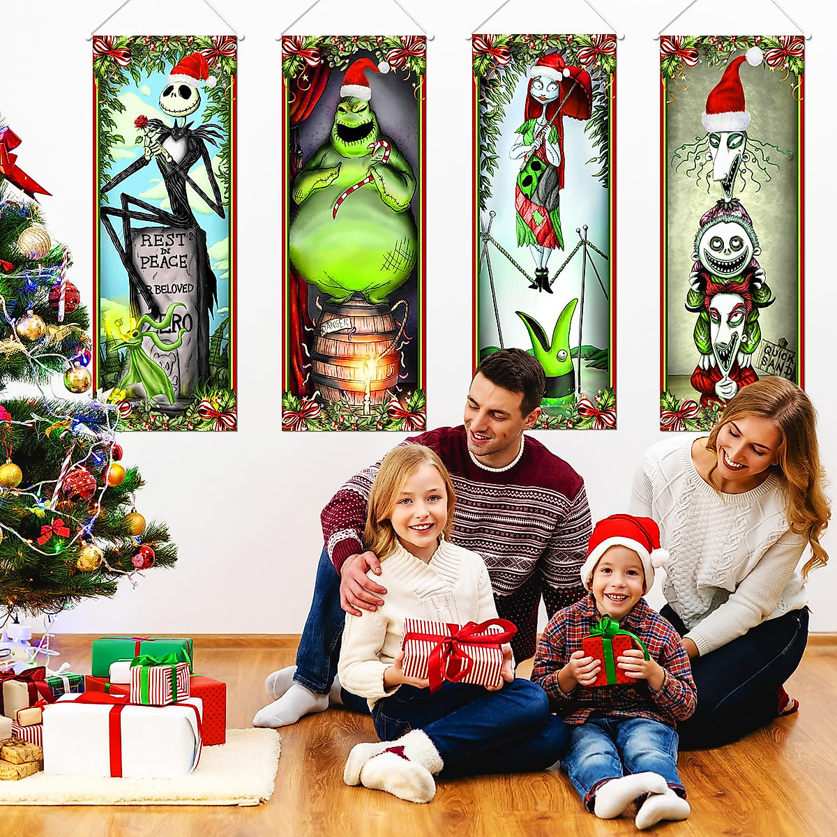 Nightmore Christmas Decorations Jack skellington Christmas Stretching Portraits Poster for Home Wall Decor Art Photo Hanging Banner