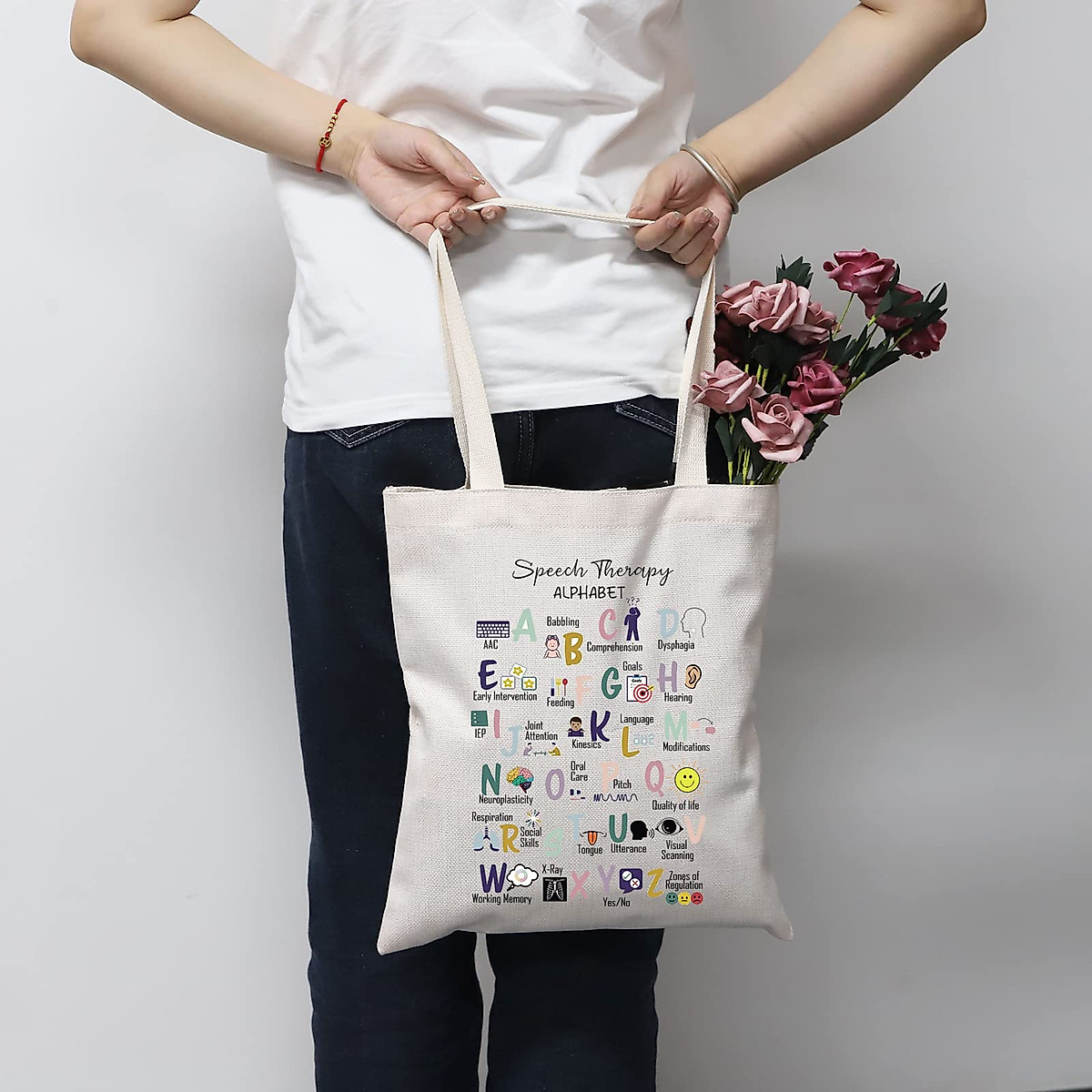 MNIGIU Speech Therapy Tote Bag SLP Gift SLP Thank You Gift Speech Language Pathologist Gift SLP Graduation Gift (Shopping Bag)