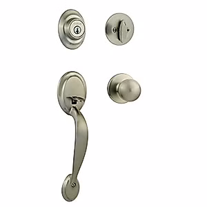 Kwikset 96870-090 Dakota Single Cylinder Handleset w/Polo Knob featuring SmartKey in Satin Nickel