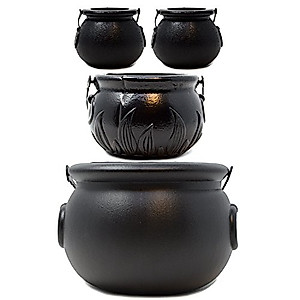JOYIN Black Cauldron with Handle 8" for St. Patrick's Day Party Favors Decorations, Halloween Parties Candy Bucket, Candy Kettle and Pot of Gold Cauldron (Pack of 4)