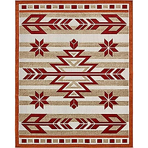 Unique Loom Outdoor Modern Collection Area Rug - Albuquerque (8' x 10' Rectangle, Burgundy/ Beige)