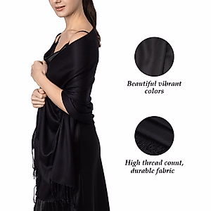 Achillea Large Soft Silky Pashmina Shawl Wrap Scarf in Solid Colors (Black)