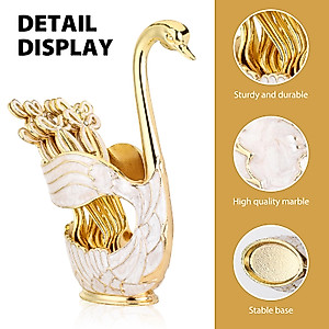Gold Swan Base Holder,Table Decorative Swan Dessert Spoons Organizer Base Spoons Holder with 6pcs Coffee Spoon set,Elegant Gold Dessert Spoons,Premium Zinc Alloy Swan Base Spoon Organizer (Gold)