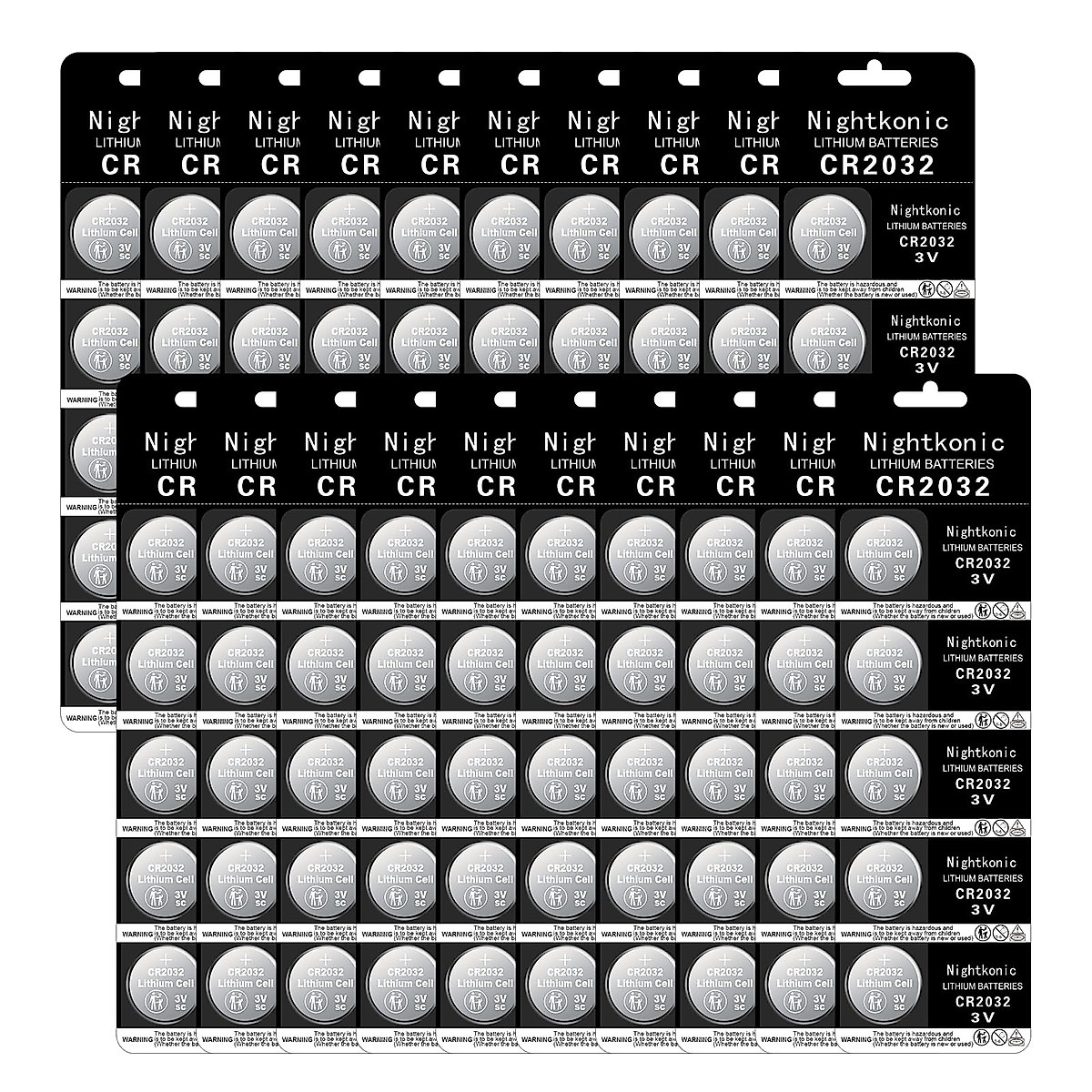 Nightkonic 100 pcs Pack - CR2032 Battery 3 Volt Lithium Coin Cell 2032 Batteries