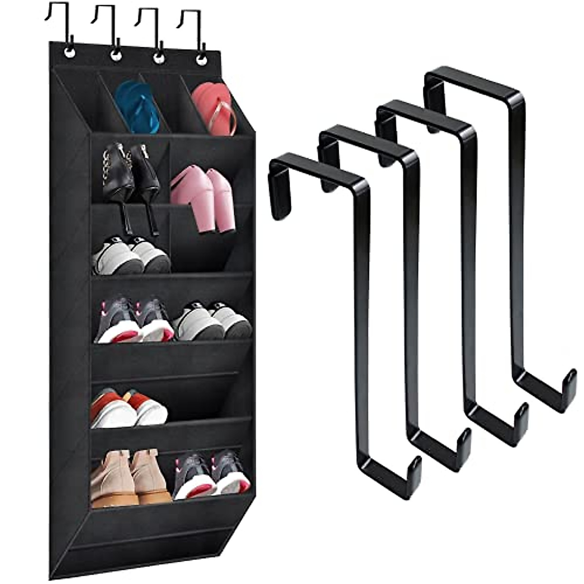 TIOYOTY Over The Door Shoe Organizer and 4 Pack Over The Door Hooks