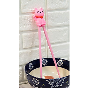 Ebros Gift Reusable Training Chopsticks Set With Animated Food Safe Silicone Helper Hinge Guide For Sushi Noodles Rice Dining Fun For Kids And Adults (Pink Maneki Neko Cat)