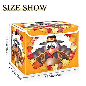 Krafig Thanksgiving Turkey Decorative Storage Box with Lid Large Bins Baskets Collapsible Cube Organizer Foldable Containers for Organizing, Toy, Playroom, Shelf, Closet