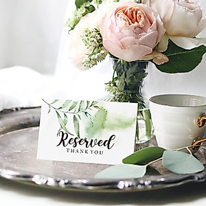 Reserved Table Tent Card, Reserved Table Signs, Table Reserved Signs, Greenery Tented Table Place Cards for Weddings, Parties, Restaurants and Celebrations, 10 Pack, 4"x6"