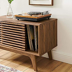 Modway Render Mid-Century Modern 37" Vinyl Record Display Stand in Walnut, 37 Inch