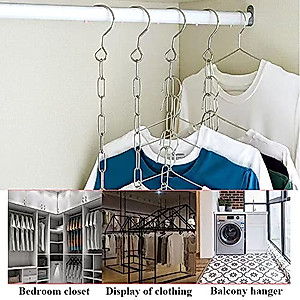1 Pack Clothes Hangers Chain with 10 Slots, Closet Organizer Storage Space Saving Hanging Chains, Stainless Steel & Collapsible Chain Clothes Hanger Organizers, Clothing & Closet Storage