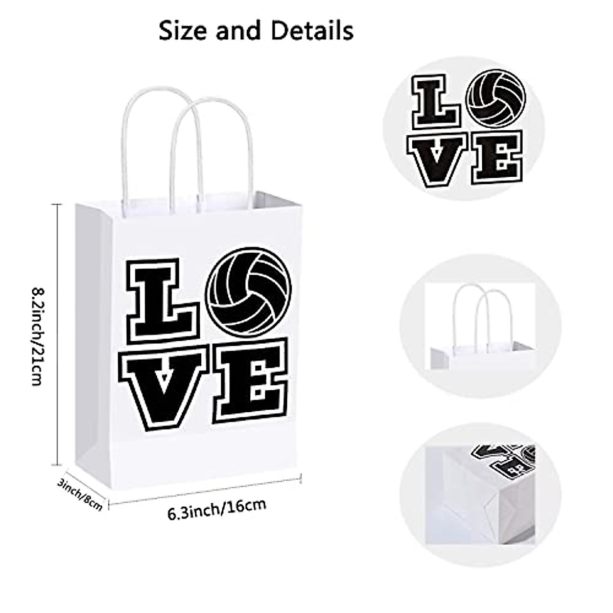 xinglong 12 pcs volleyball party gift bags with Handle, Sport themed birthday party snacks candy gift boxes, black volleyball paper bags for party baby shower Decor