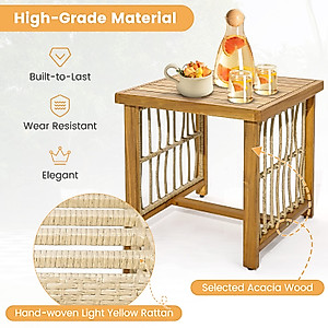 HAPPYGRILL 3 Pieces Patio Furniture Set, PE Wicker Conversation Set with Soft Seat & Back Cushions, Stable Acacia Wood Frame, Outdoor Sofa Set for Backyard, Porch, Poolside