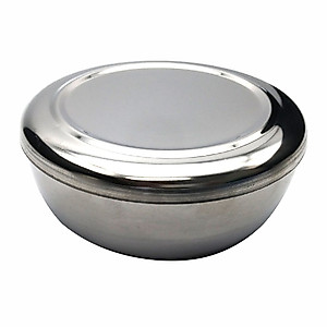 GARASANI 3 Pack Korean Traditional Stainless Steel Good Fortune Rice Bowl with Lid Set (Silver 3Pcs)