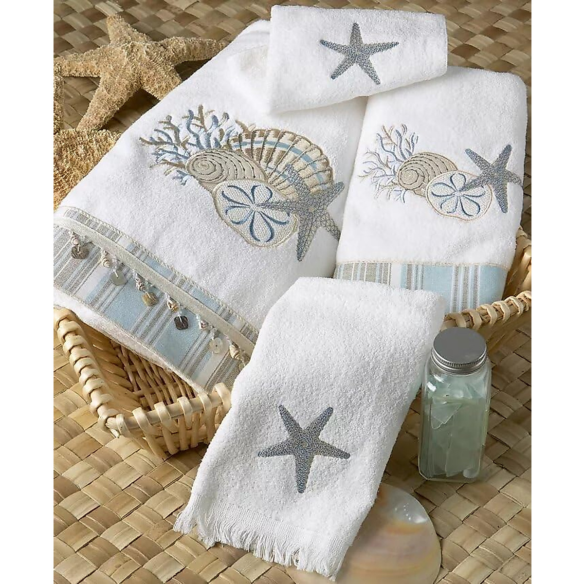 Avanti Linens - Washcloth, Soft & Absorbent Cotton Towel, Coastal Inspired Bathroom Accessories (By the Sea Collection, White) 13.00" x 13.00"