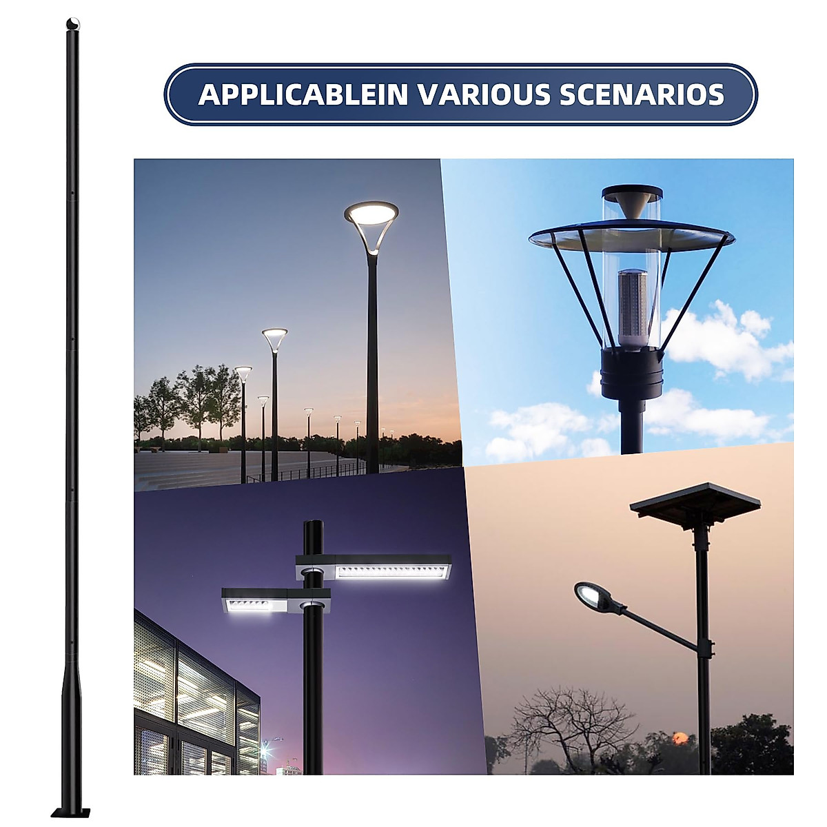 Xhmeishan Street Light Pole 16Ft, Street Light Poles for Outdoor Lighting,Solar Street Light Pole Accessory for Street, Suitable for Basketball Courts, Parking Lots, Residential Areas, Park (16FT)