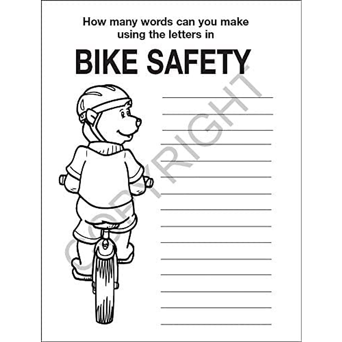 ZOCO - Bike Safety - Educational Coloring Books (50 Bulk Pack, Without Crayons) - Bicycle Rules, Road, Helmet Safety - Games, Puzzles, Activities for Kids