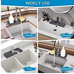 Pouchouse Sink Splash Guard 3 Pack-Faucet Mat for Kitchen-Kitchen Gadgets-Drying Mat For Kitchen Protectors-Sponge Holder-Under sink Mats For Kitchen Waterproof(Black Grey).