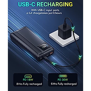 Power-Bank-Portable-Charger - 40000mAh Power Bank Support PD 30W and QC4.0 Fast Charger with Built-in 2 Output Cable and LED Display for iPhone and Android Phones and Most Electronic Devices