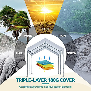 ADVANCE OUTDOOR 10x20 ft Carport Heavy Duty Car Canopy Garage Party Tent Outdoor Portable Boat Shelter, Adjustable Height from 9.5 ft to 11 ft, White