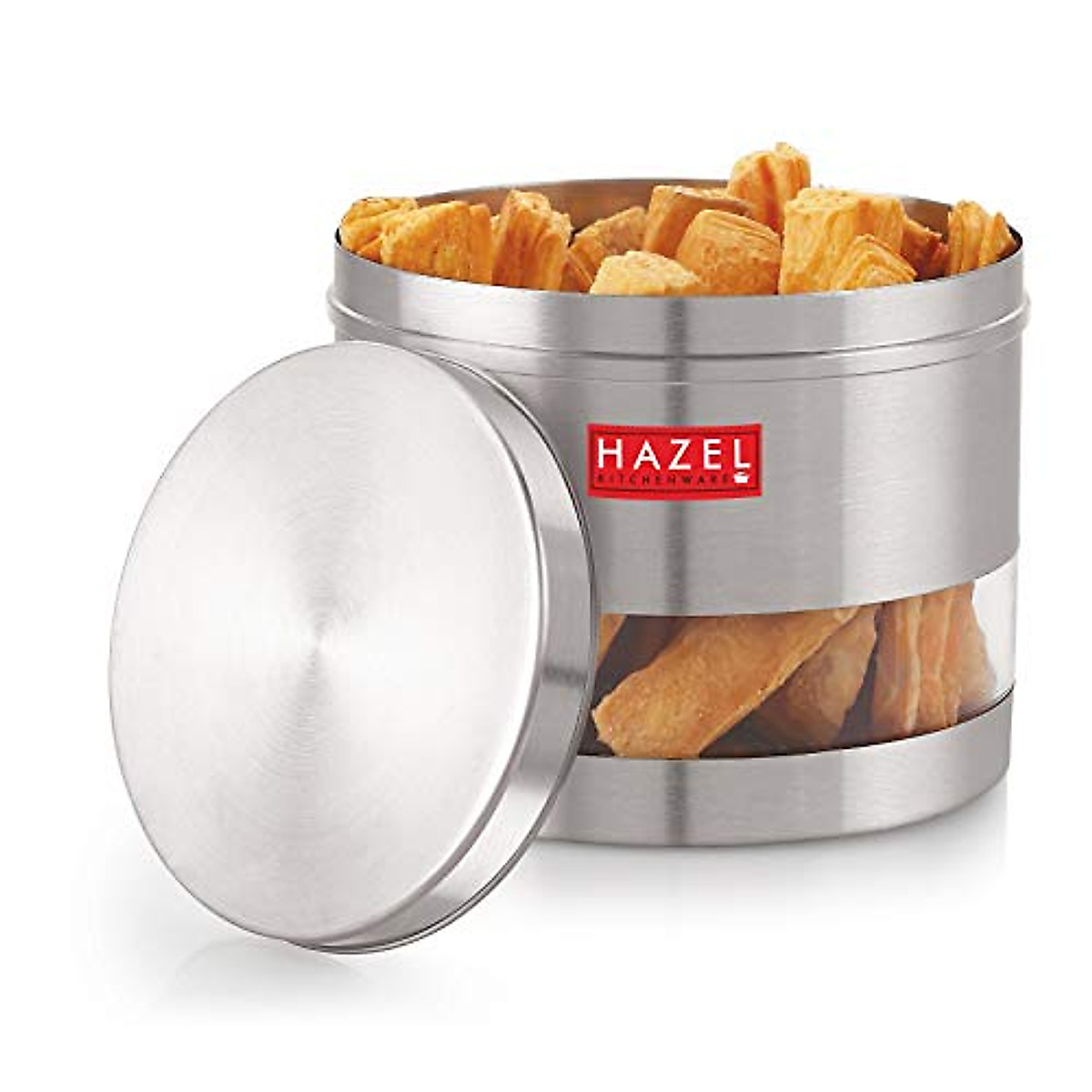 HAZEL Stainless Steel Containers Set For Kitchen Storage Transparent See Through Matt Finish Storage Jars Dabba, Set of 6, 2000 ML Each, Silver