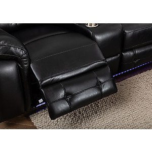 Kingway Faux Leather Recliner Couch Console Table Storage Sectional Sofa with Cup Holders LED Light for Home Theater Office Big House