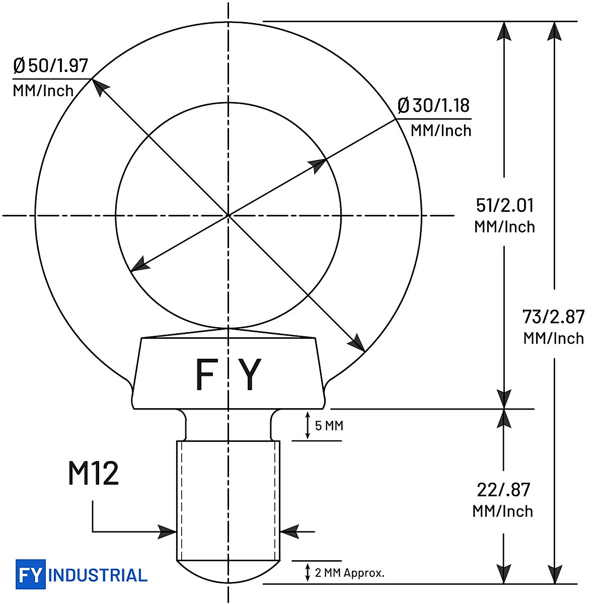 Stainless Steel Machinery Shoulder Lifting Eye Bolt (M12, 2 Items)