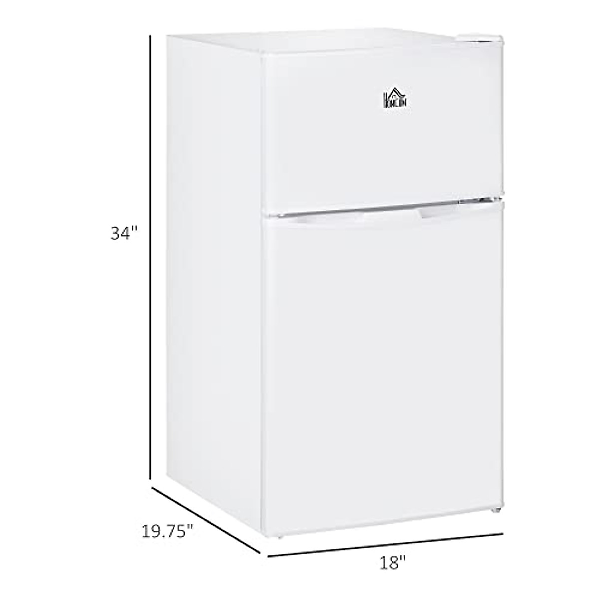 HOMCOM Double Door Mini Fridge with Freezer, 3.2 Cu.Ft Compact Refrigerator with Adjustable Shelf, Adjustable Thermostat and Reversible Door for Bedroom, Dorm, Home Office, White