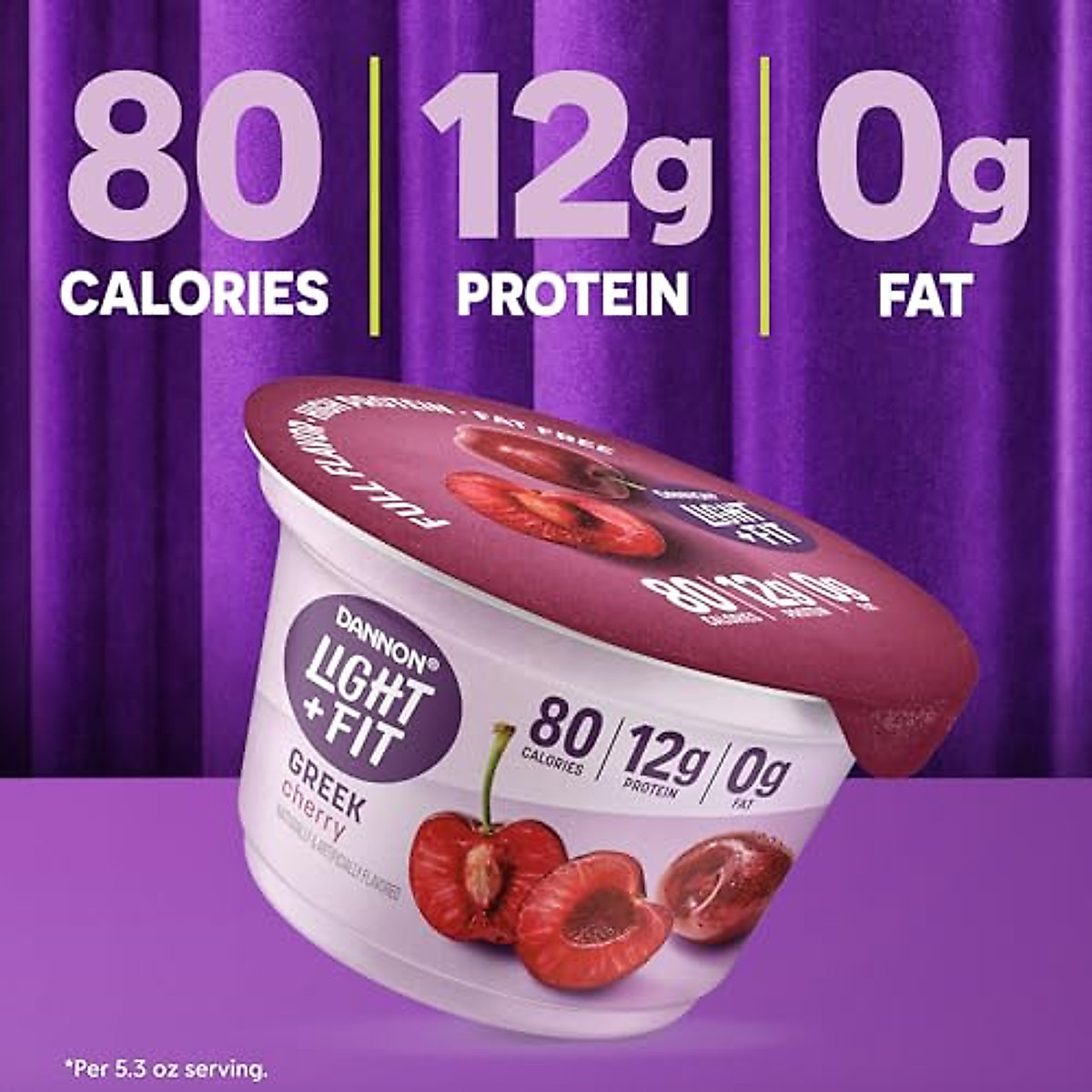 Dannon Light + Fit Greek Nonfat Yogurt, Cherry, Gluten-Free, 5.3 oz., 4 Pack
