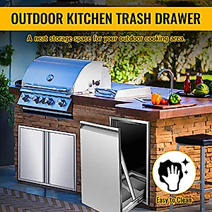 KODOM Built-in Double Trash Drawer Pull-Out Tray Outdoor Kitchen Stainless Steel Trash Drawer Storage Two Trash Bins for BBQ Island Grill Station(20" W x 27" H x 24" D)
