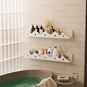 Sumbame Nursery Shelves for Wall Set of 2 - White Cloud Floating Bookshelf for Kids, 24 Inch Scalloped Picture Ledge Shelf, Display Shelf for Baby Bedroom, Nursery Decor, Baby Playroom, Toy Storage