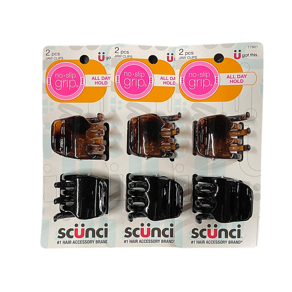 Scunci 17901 No-Slip Grip Jaw Clips, 3.5 Cm, 6 Count