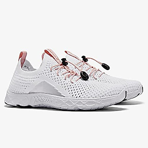 ALEADER Xdrain Water Shoes for Women Slip On Quick Drying Swimming Shoes for Beach Pool Boating White Pink Size 10