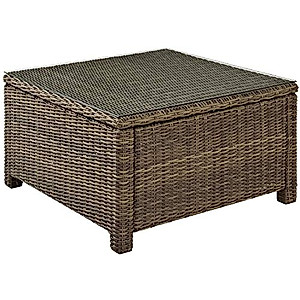 Crosley Furniture Bradenton All Weather Rattan Wicker Outdoor Sectional Coffee Table for Patio, Deck, Porch, Brown