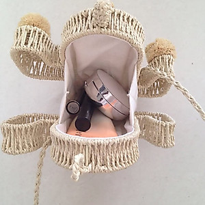 NIBD Beach Bag Cactus Straw Bag Summer Bags with Pom Pom Women Messenger Handbag Braided New Rattan Bag, Beige, 7.5"*7.5"*2.4"