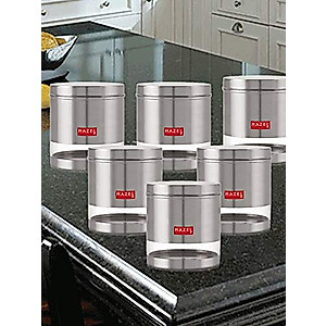 HAZEL Stainless Steel Containers Set For Kitchen Storage Transparent See Through Matt Finish Storage Jars Dabba, Set of 6, 2000 ML Each, Silver