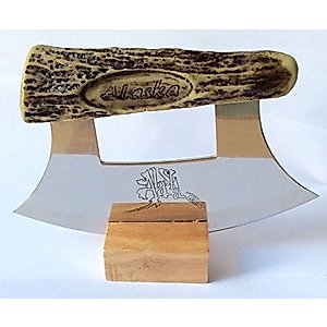 Alaska Ulu Cultured Antler with Etched Alaska Design Stainless Blade