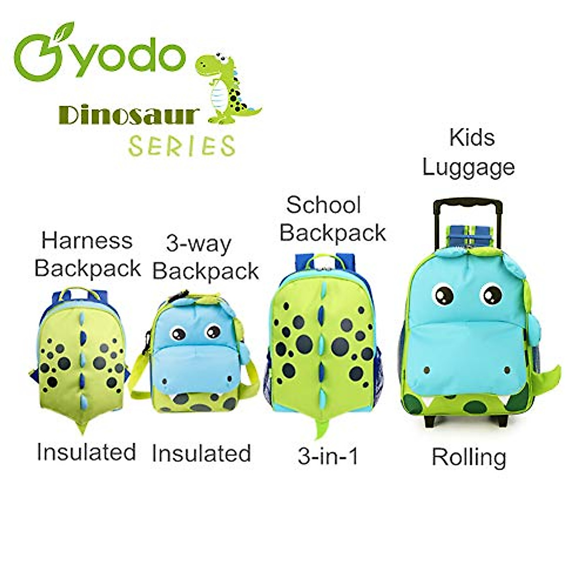 yodo Zoo 3-Way Kids Suitcase Luggage or Toddler Rolling Backpack with wheels, Medium Dinosaur