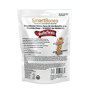 SmartBones Stuffed Twistz with Peanut Butter, Rawhide-Free Chews for Dogs Stuffed with Pork Flavor, 6 Twistz