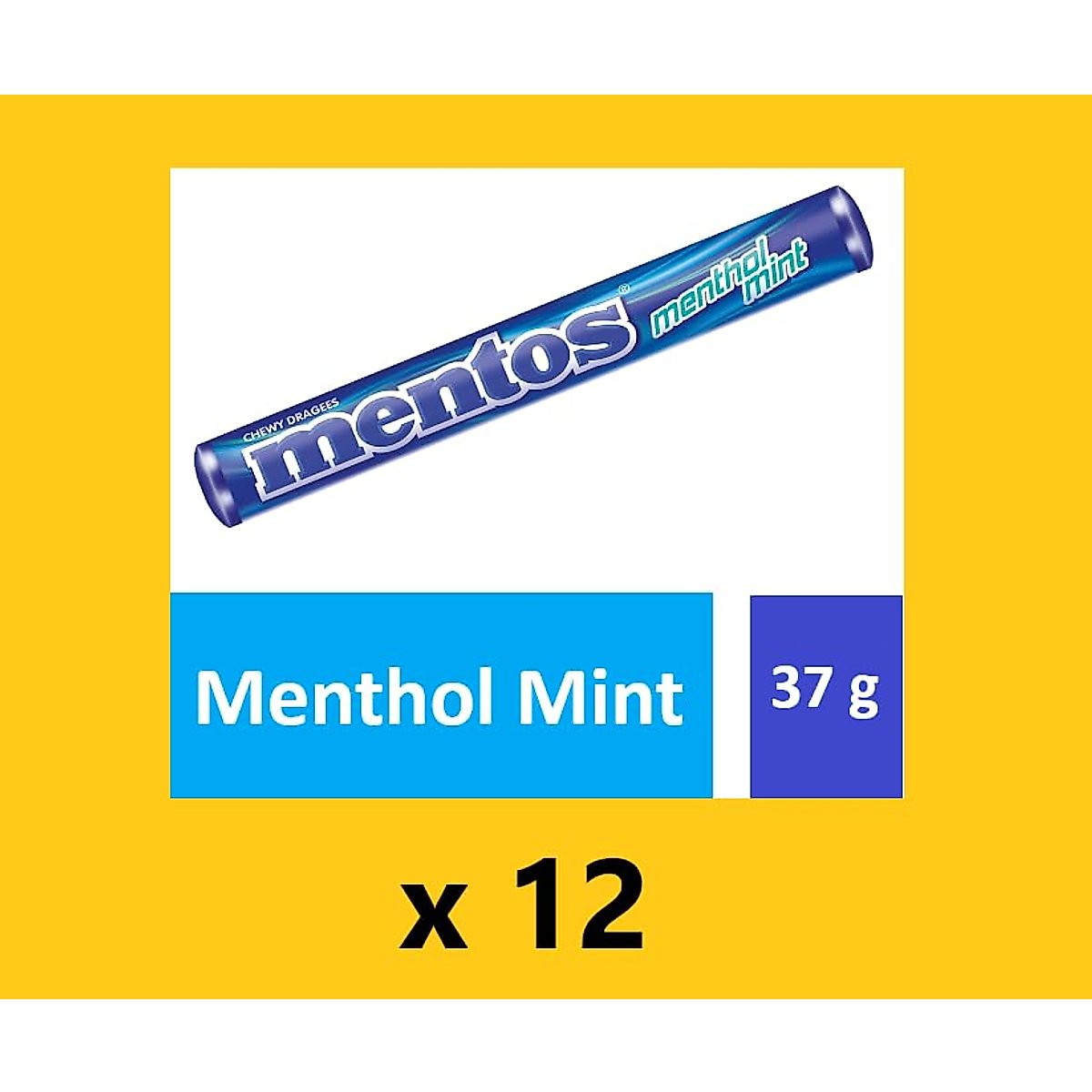 Menthol Mint Chewy Candy Rolls - Dragees Cooling Menthol and Smooth Non Melting Fun Party Travel Office 1.32 Oz Pack of 12