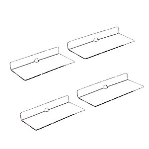 IEEK 4 PCS Clear Small Acrylic Floating Wall Shelves,9 Inch Adhesive Display Shelf for Nintendo Switch/Smart Speaker/Security Cameras/Action Figures,No Damage Expand Wall Space