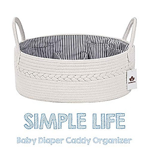 Extra Large Baby Diaper Caddy Organizer 16.5"X11"X6.5" Woven Cotton Rope Baby Shower Basket [8 Pockets+5 compartments]Nursery Storage Bin Portable Car Travel Tote Bag Newborn Registry Boy Girl