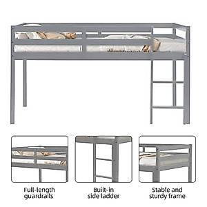 LoLado Loft Bed Twin,Loft Bed for Kids with Ladders and Guard Rails,Solid Wood and Sturdy Low Loft Bed Frame for Boys Girls and Junior,No Box Spring Needed,Easy to Assembly,Twin(Grey)