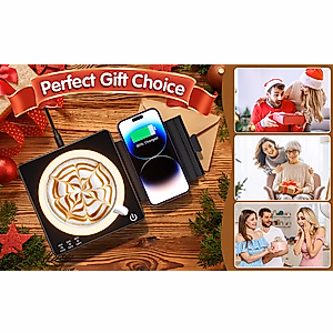 WHOLEV Coffee Mug Warmer, Smart Mug Warmer 15W Wireless Charging for Desk/Home, 3 Heat Settings Temperature Controlled, 8H Auto Off, Candle Warmer, Safe for Heating Coffee, Beverage, Milk, Tea