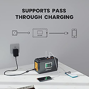 HOWEASY 120W Portable Power Station, 88WH Solar Generator, Lithium Battery Power with 2 110V AC (Peak 150W) Socket/ 3 DC Ports/2 USB QC3.0/LED Light for CPAP Outdoor Camping Trip Hunting Emergency