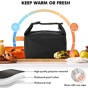 Lunch Bag for Women & Men Fresh Keep Lunch Box, Small Leakproof Cooler Bag Food Lunch Containers High Capacity Reusable Lunch Tote Bags for Work, Office, Picnic, Travel (Black)