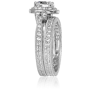 Amazon Essentials Platinum-Plated Sterling Silver Antique Rings set made with Infinite Elements Cubic Zirconia, Size 7, (previously Amazon Collection)