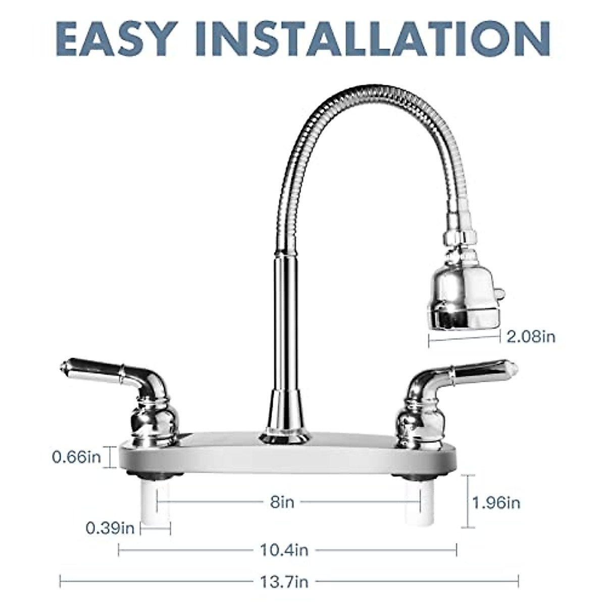 EXCELFU RV Kitchen Faucet, RV Sink Faucets for Kitchen with Flexible Arc 360 Degree Rotatable Sprayer, RV Kitchen Sink Faucet Replacement for Campers, RVs Motorhomes, Travel Trailers (8 inches Apart)