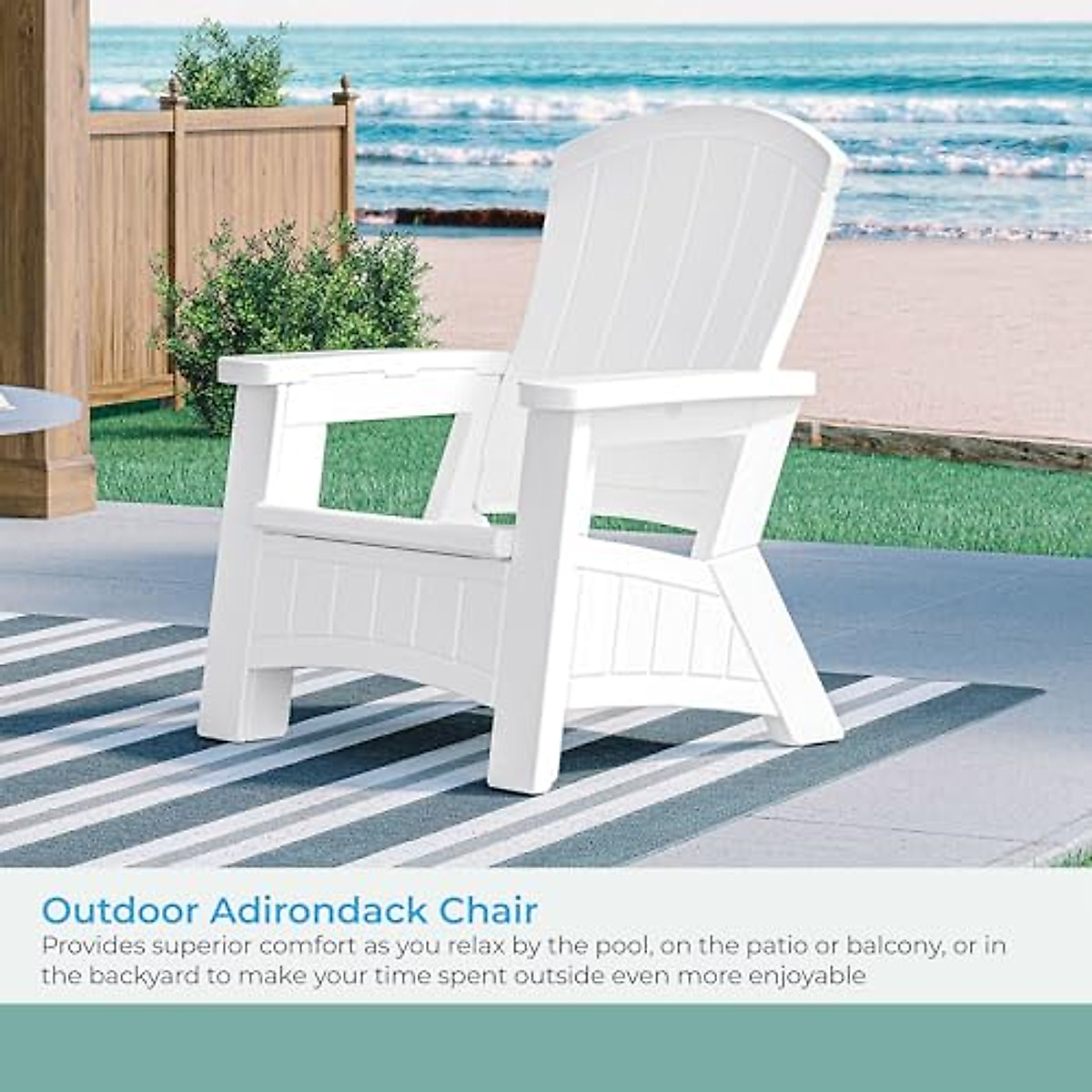 Suncast UV-Resistant Stylish Adirondack Outdoor Backyard Patio Chair with in-Seat Storage, White