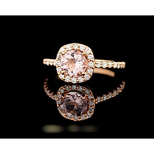 GNG 1.00 Cttw Natural Morganite and Diamond Halo Engagement Ring in 10k Rose Gold (5)